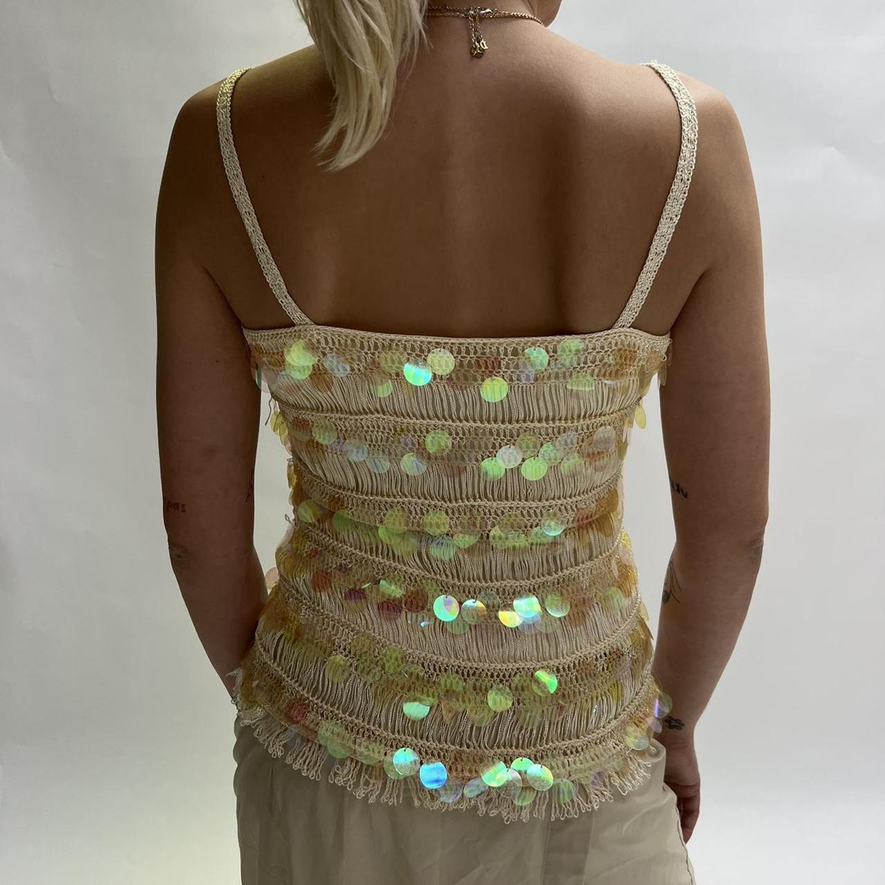 vintage gold sequin crochet cami top size 8 / 10... - Depop
