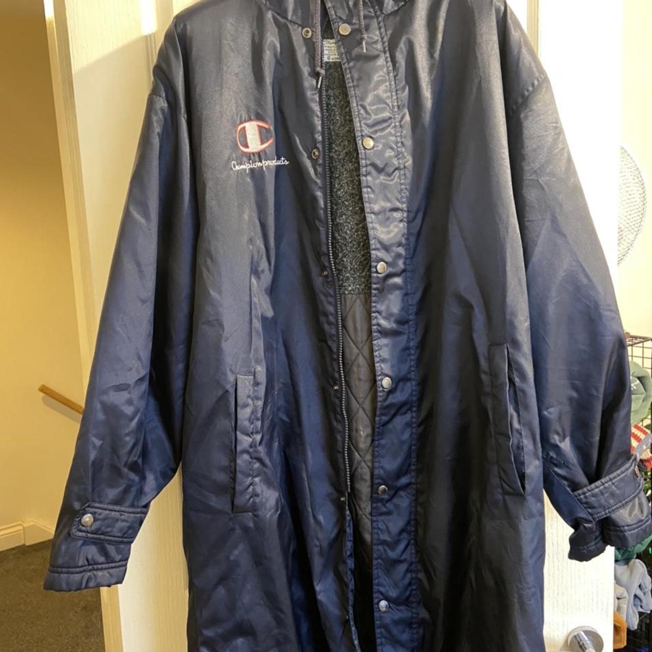 Rare Champion navy blue long parka hooded coat,... - Depop