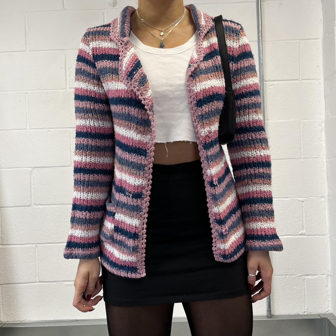 Vintage y2k colourful multicoloured stripe cardigan,... - Depop