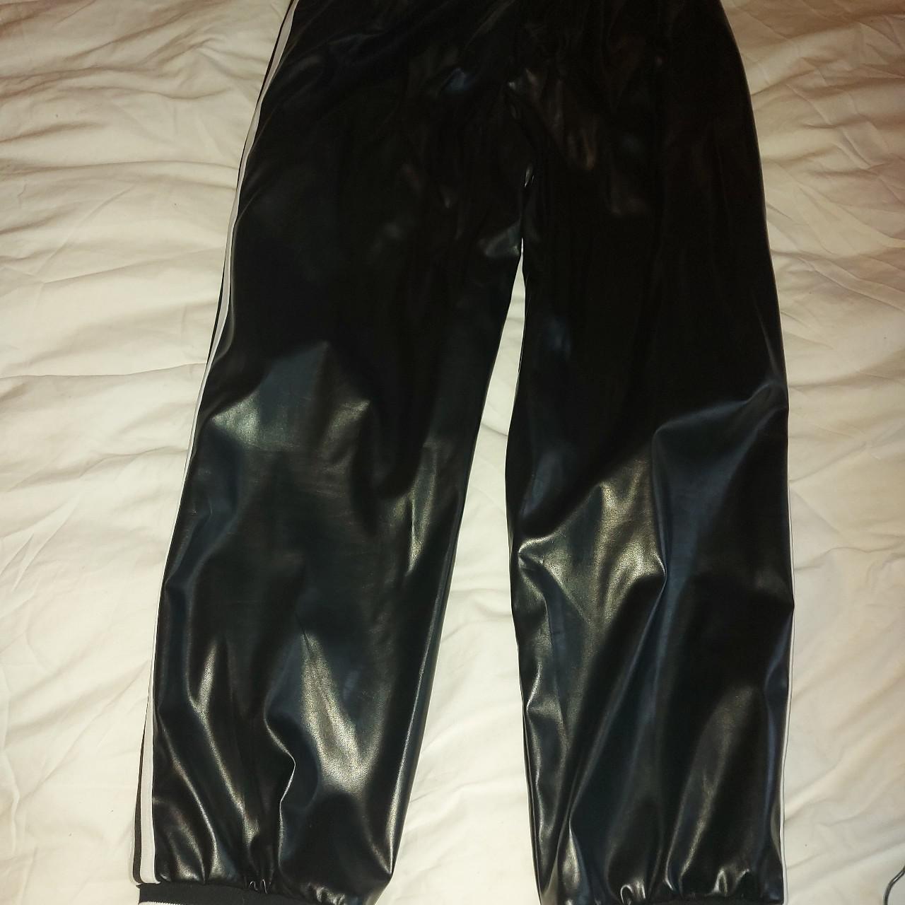 #Black #retro PVC sports jogging bottoms/trousers... - Depop