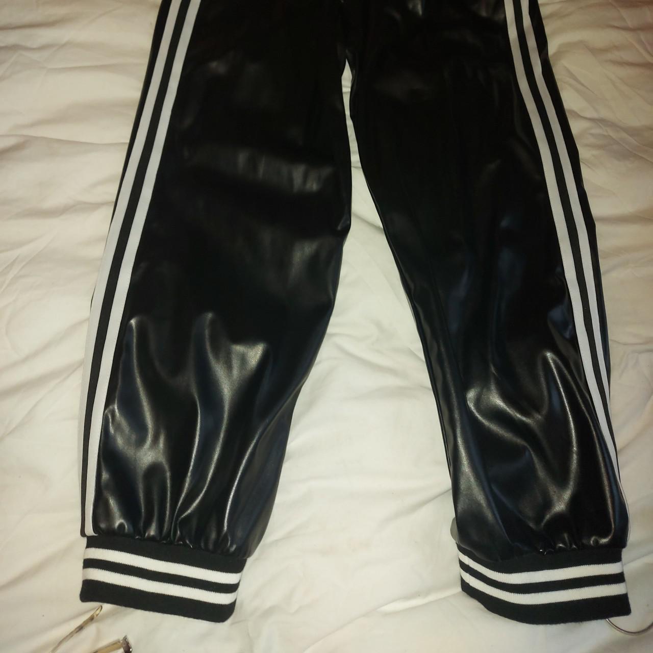 #Black #retro PVC sports jogging bottoms/trousers... - Depop