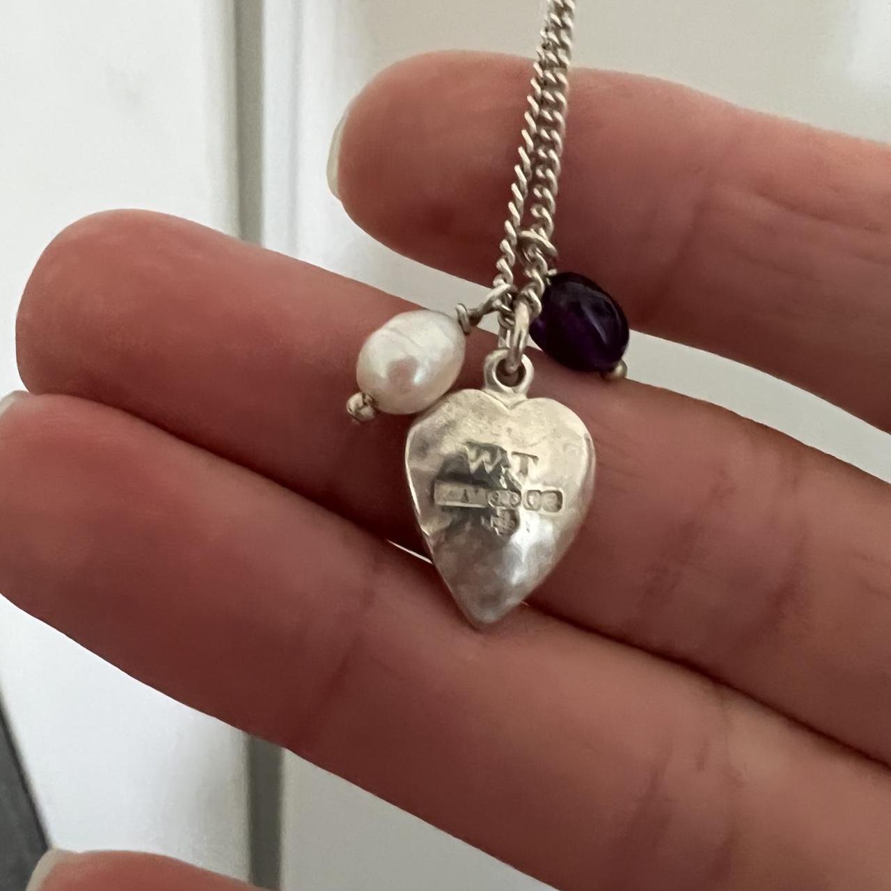 Wright and Teague silver necklace with drop pearl... - Depop