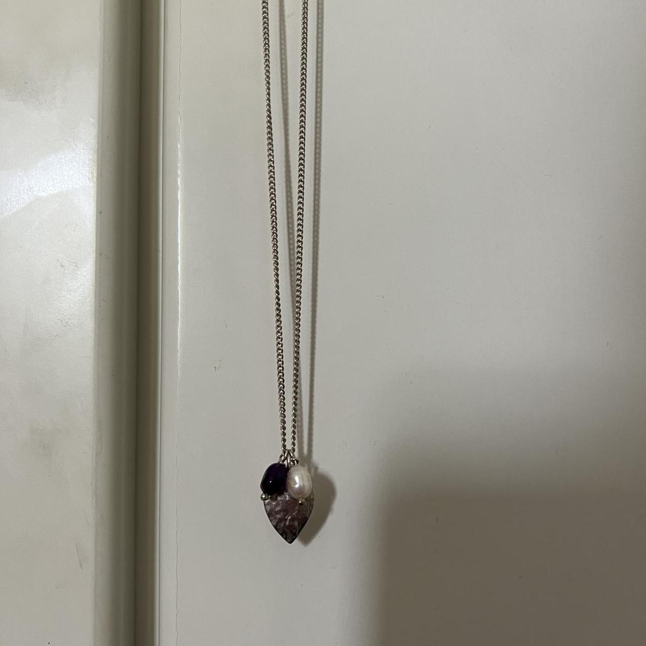 Wright and Teague silver necklace with drop pearl... - Depop