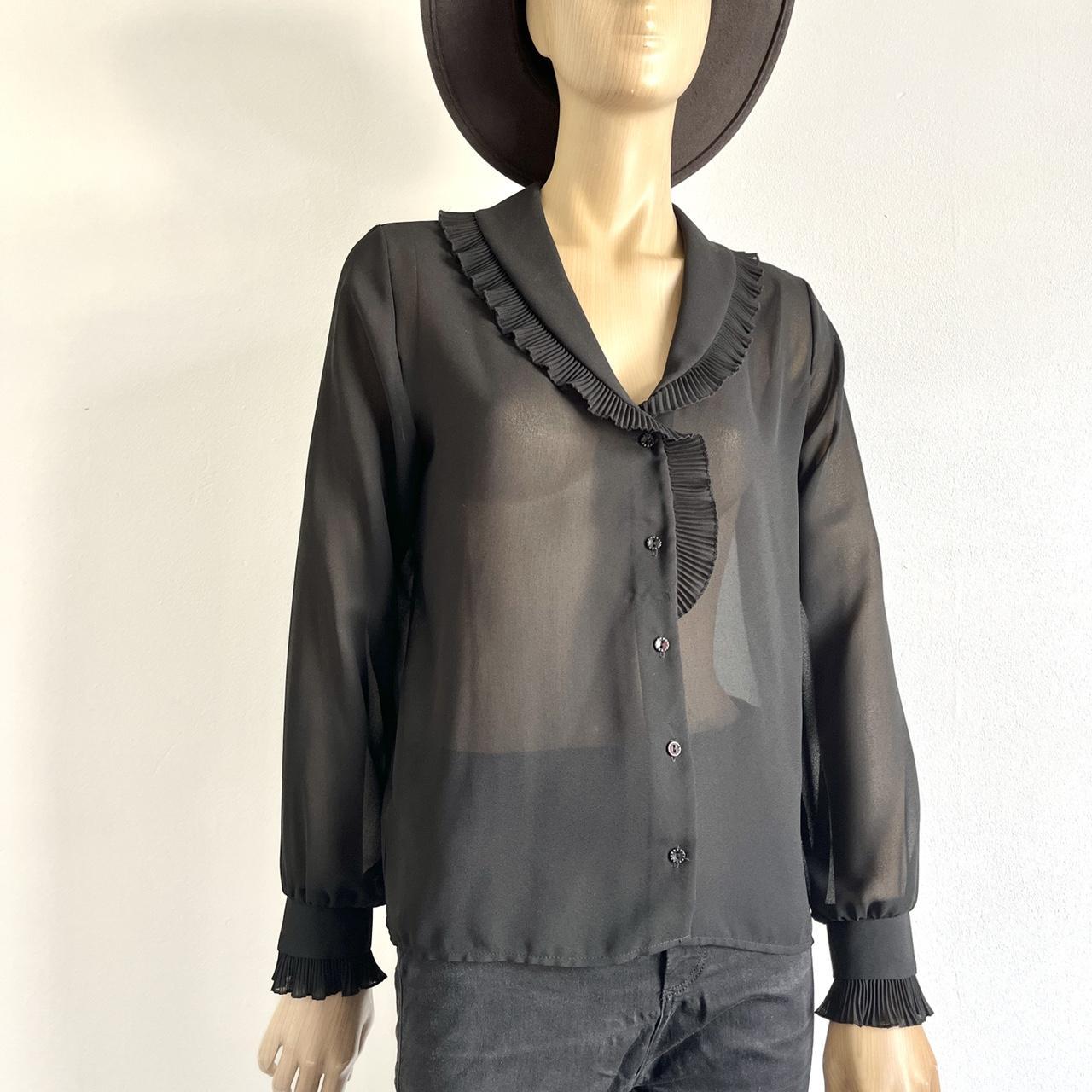 Vintage black sheer long sleeve blouse with lovely... - Depop