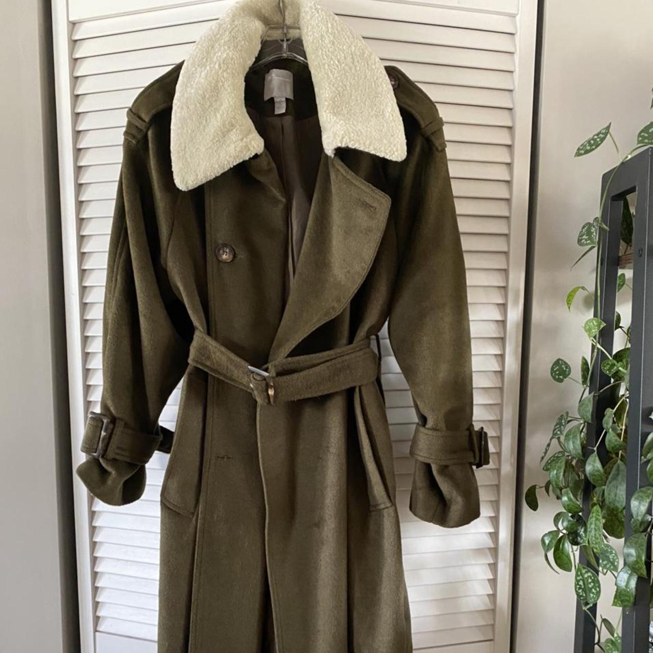 ASOS green and off white collar coat , polyester and... - Depop