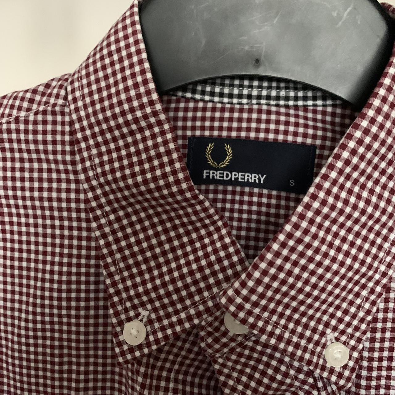 Fred Perry burgundy checkered shirt size S could be... - Depop