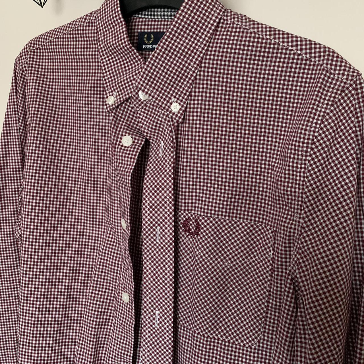 Fred Perry burgundy checkered shirt size S could be... - Depop