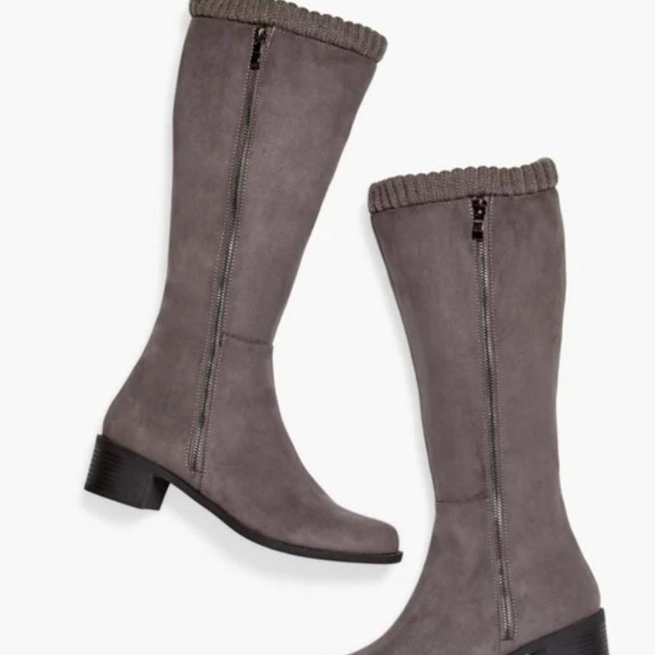 Just Fab Magnetic Gray Remy Zip Sherpa Tall Boot... - Depop