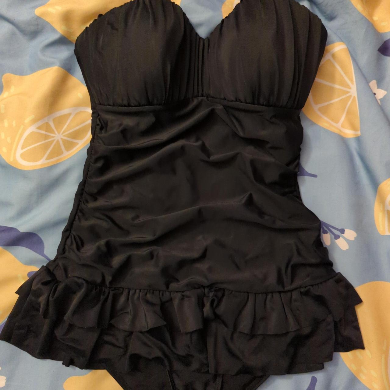 Hot Topic goth one piece bathing suit, black, worn a... - Depop