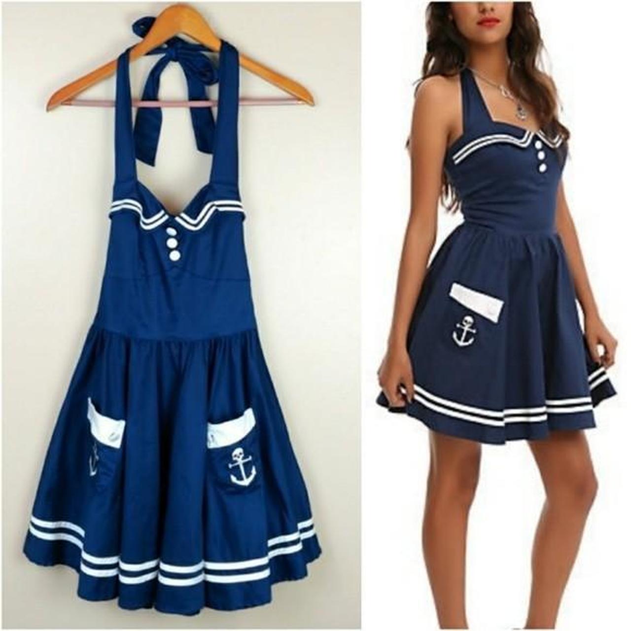 Hot Topic Sailor Dress, Blue. Brand new, worn... - Depop
