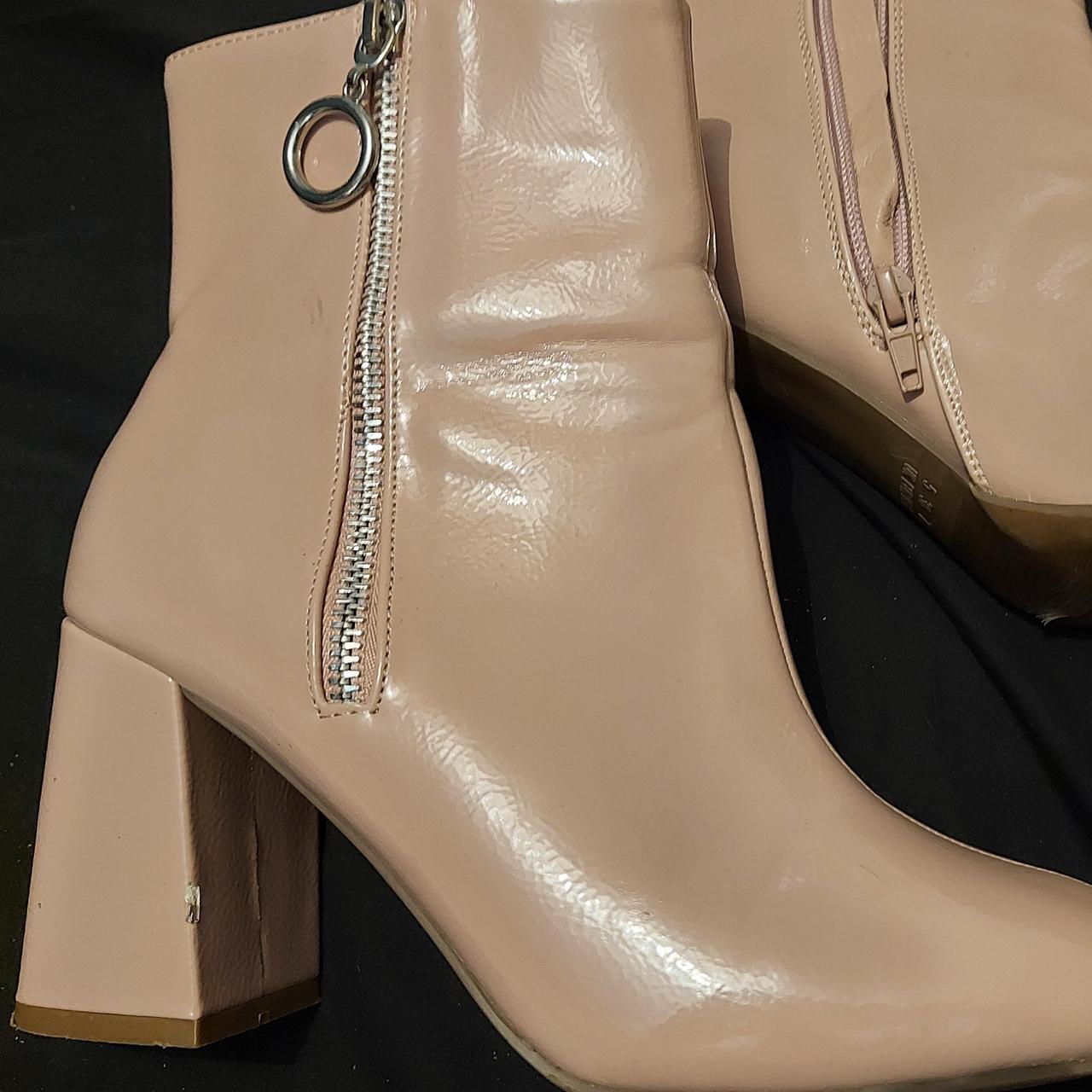 Primark block heel beige ankle boots small nick in... - Depop