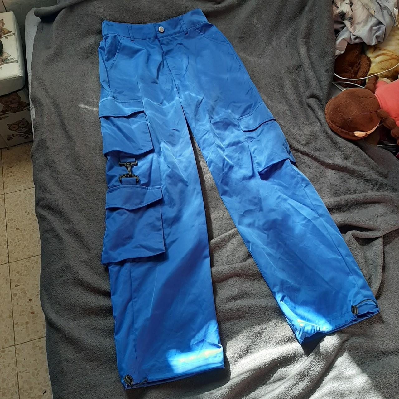 Harajuku style blue cargo pants with elestic... - Depop