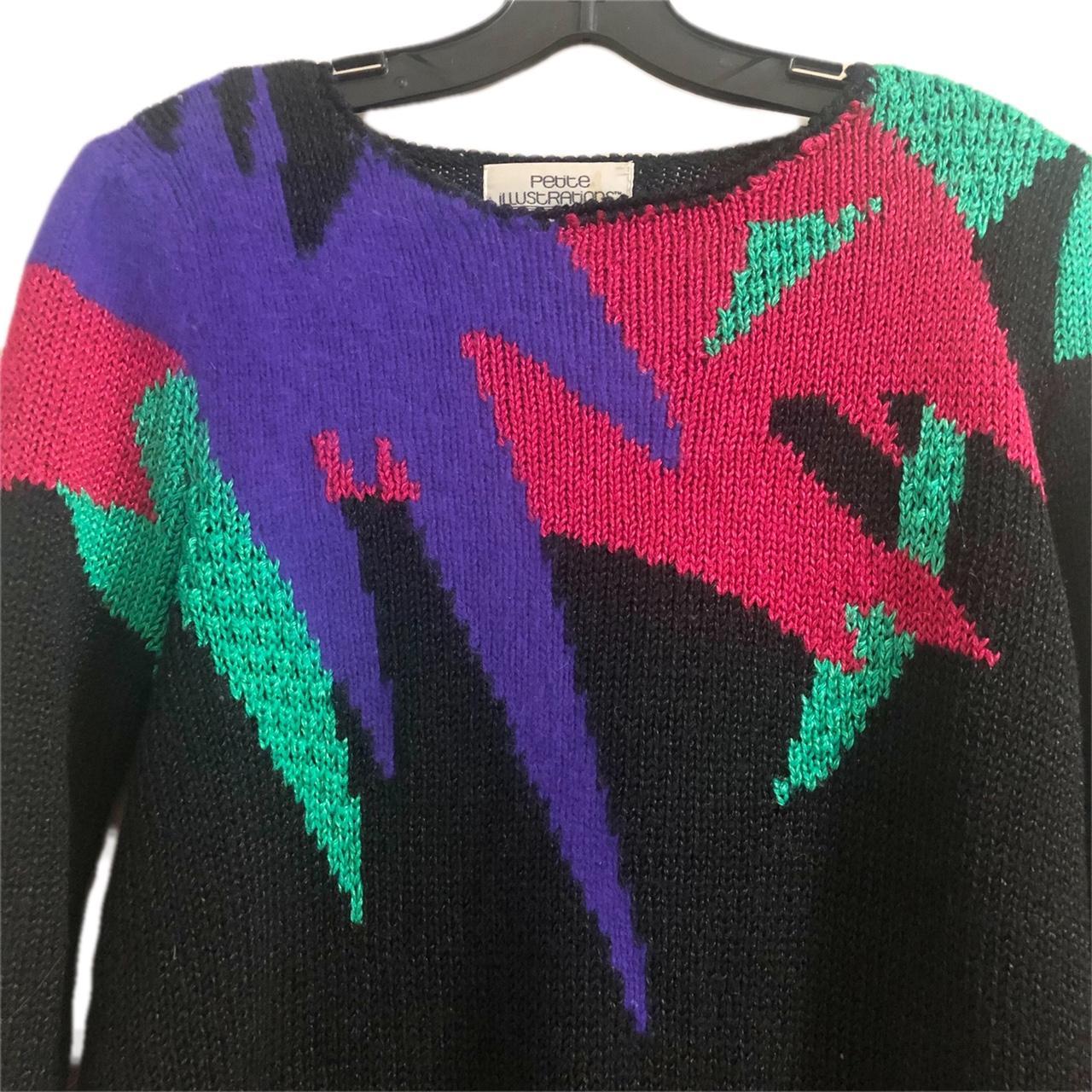 Vintage Abstract Neon Knit Sweater by Petite... - Depop