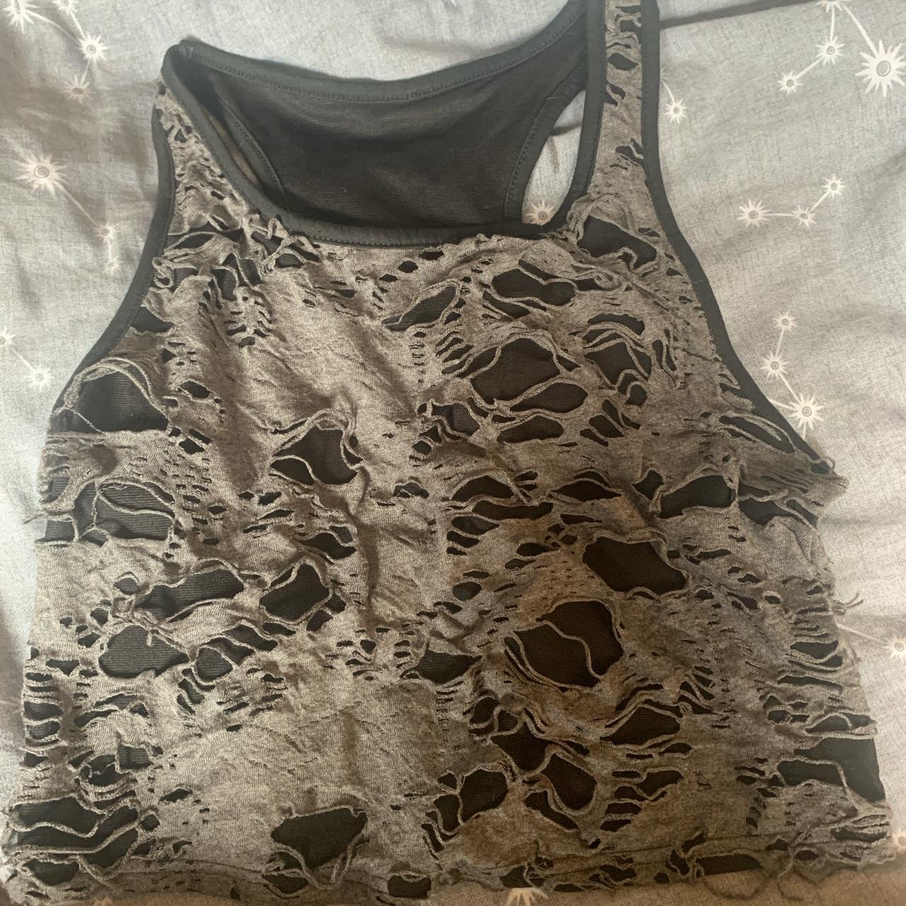 Rip affect crop top, worn twice #croptop #goth... - Depop