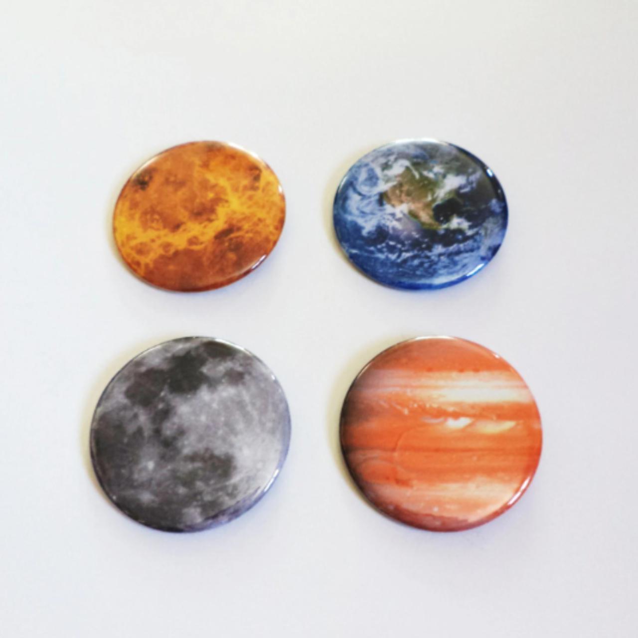 Set of four planets pinback buttons. 2.25 inches in... - Depop