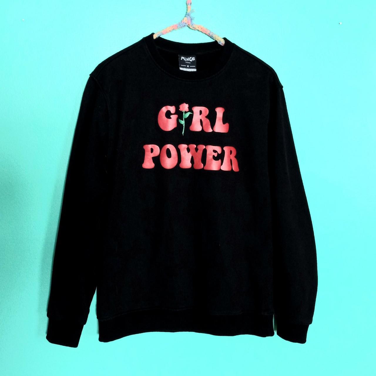 Black sweatshirt with screen printed "Girl Power"... - Depop