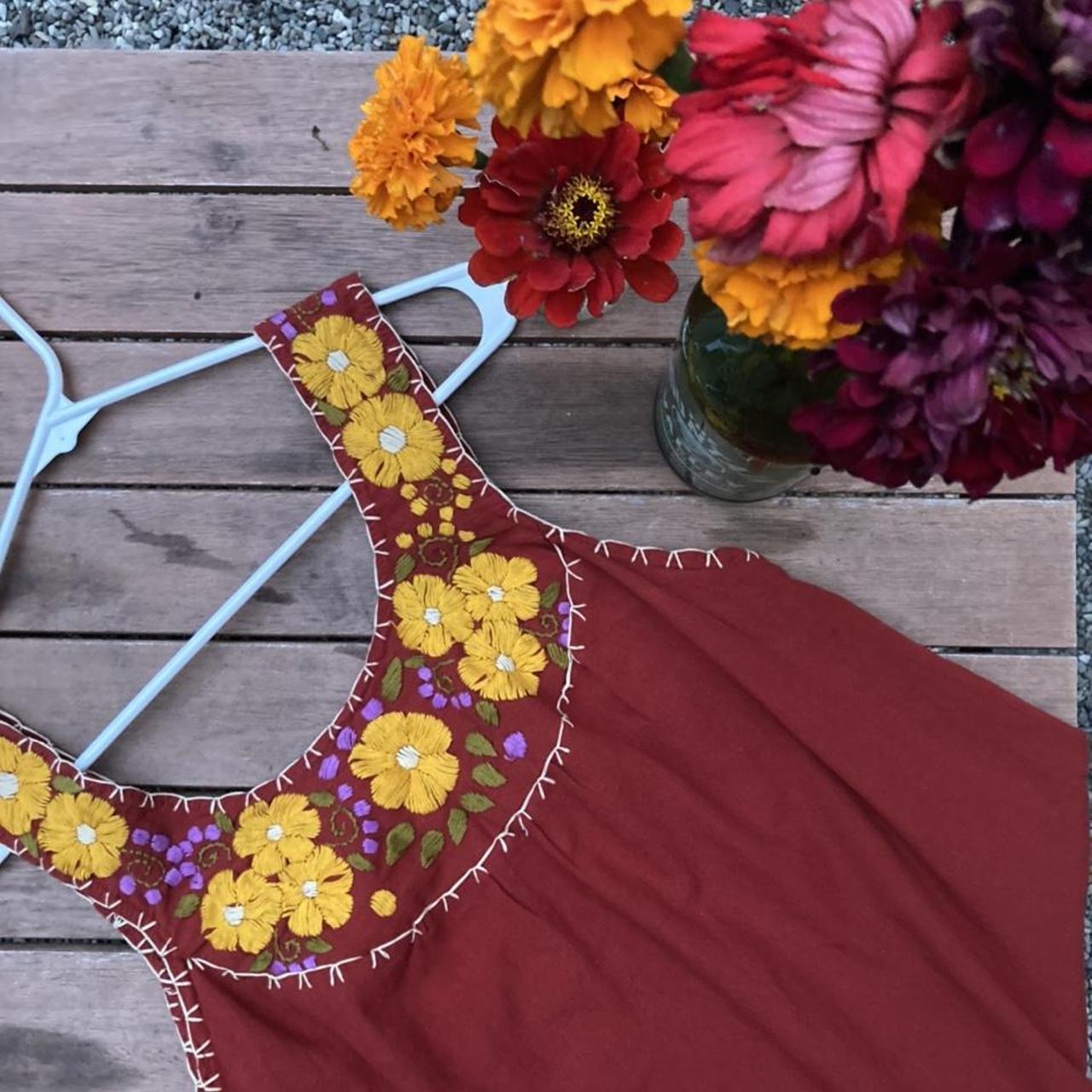 Hand detailed sleeveless red cotton blouse from... - Depop