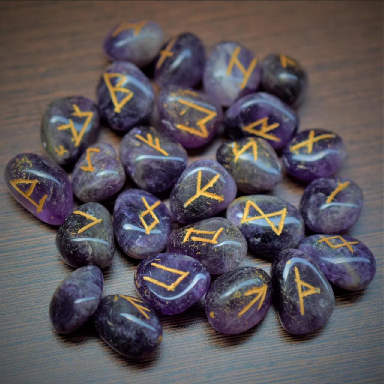 Amethyst Rune Sets Elder Futhrak Rune Set Gemstone... - Depop