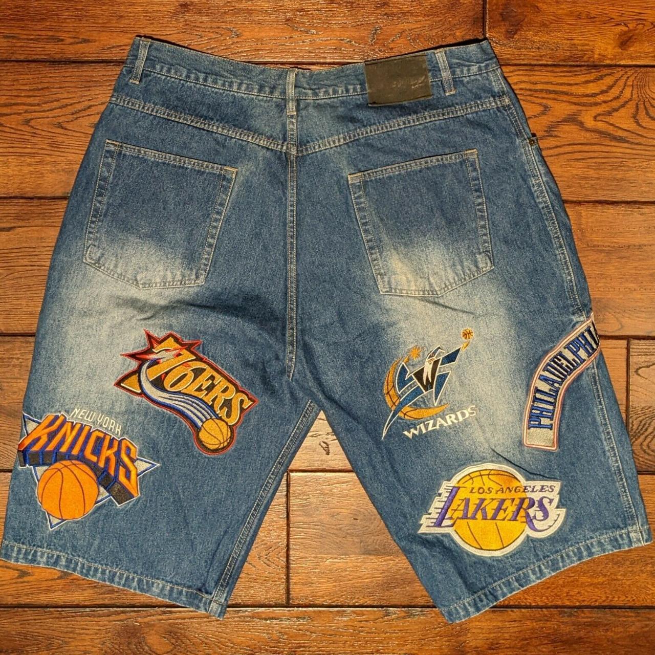 Vintage NBA Unk Denim Shorts Basketball Embroidered... - Depop