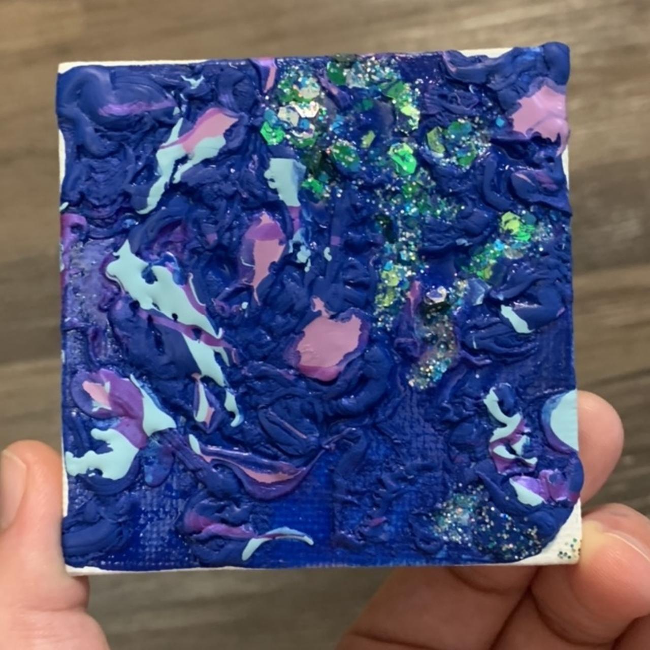 Mini Textured Painting 3” x 3” canvas and acrylic... - Depop