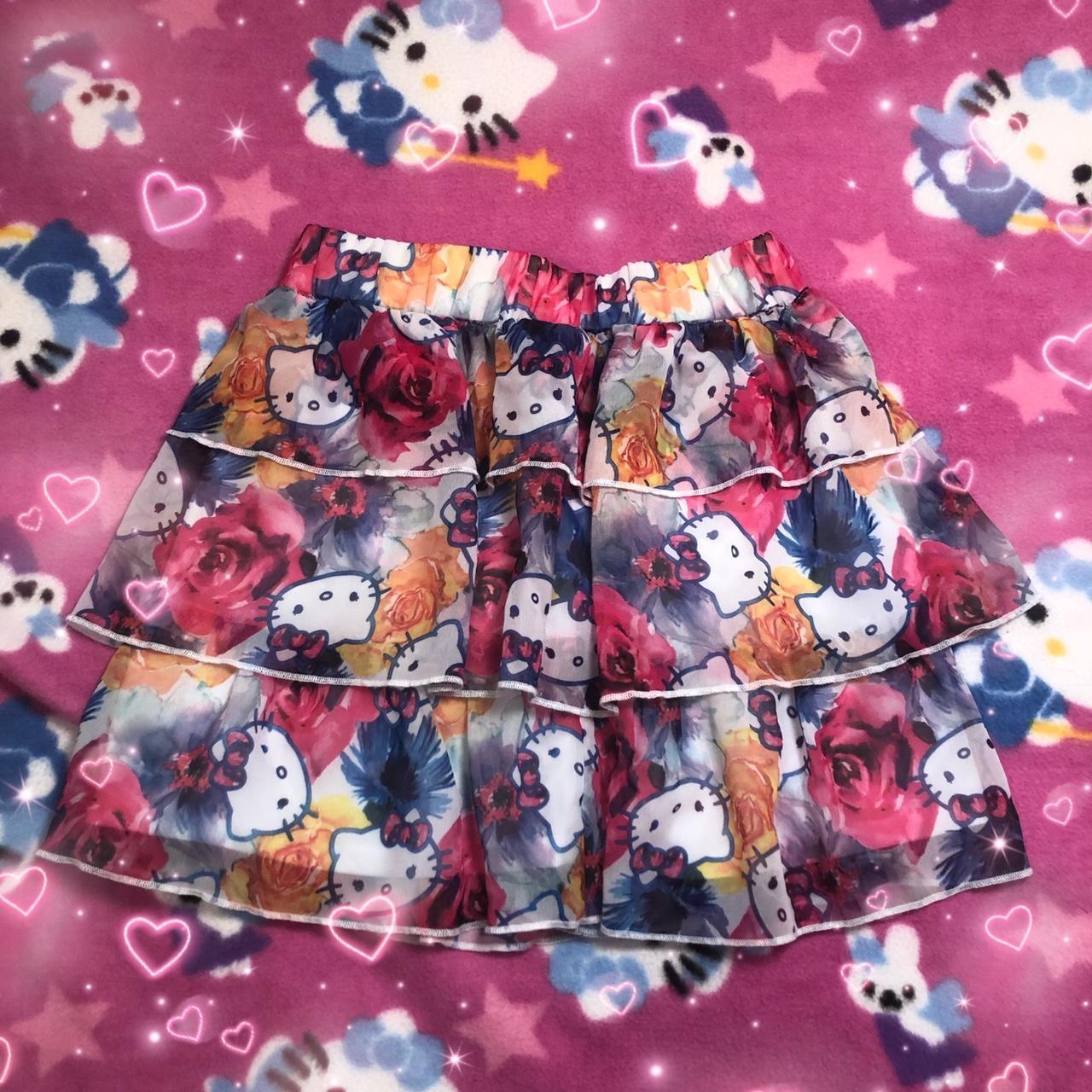 hello kitty ruffled floral skirt! hello kitty brand!... - Depop