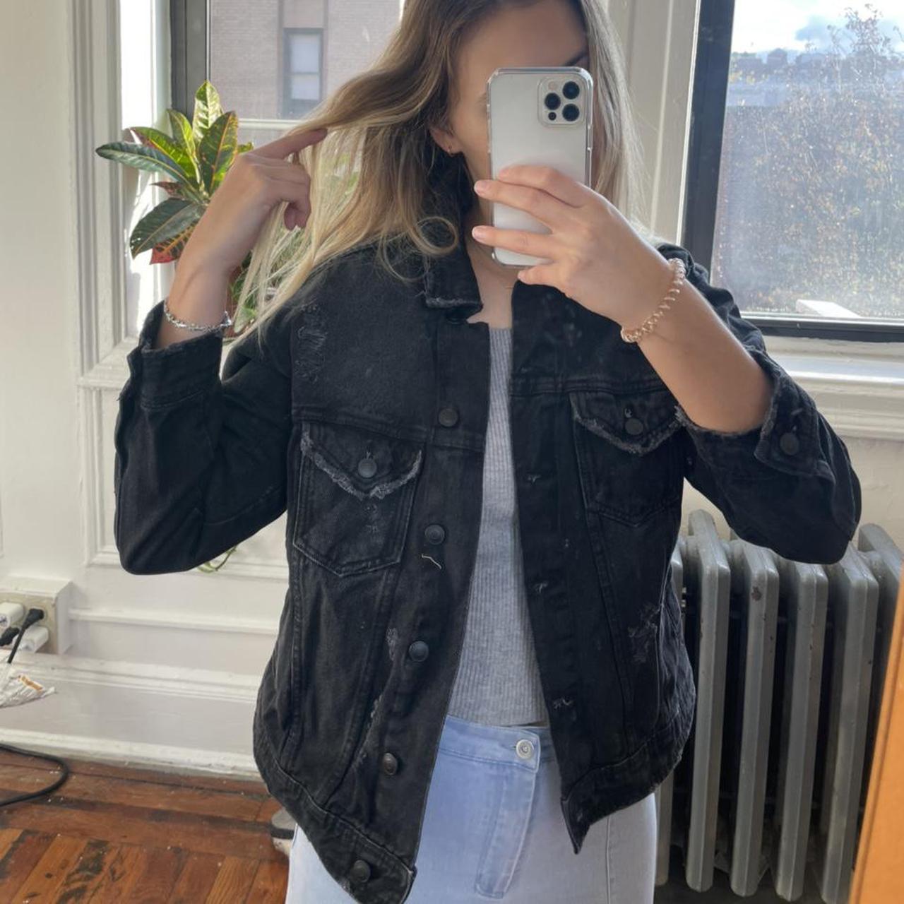 Black distressed denim jacket. Worn once. Has some... - Depop