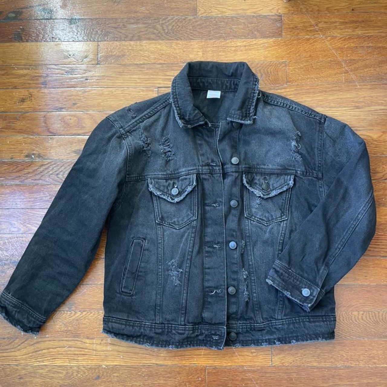 Black distressed denim jacket. Worn once. Has some... - Depop