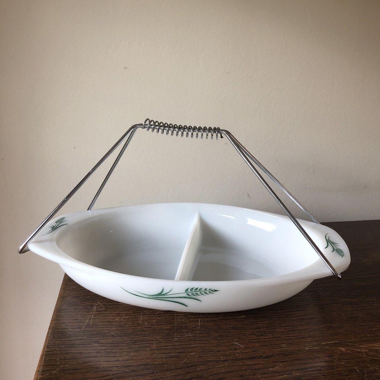 Vintage Pyrex Green Royal Wheat Divided Serving Dish... - Depop