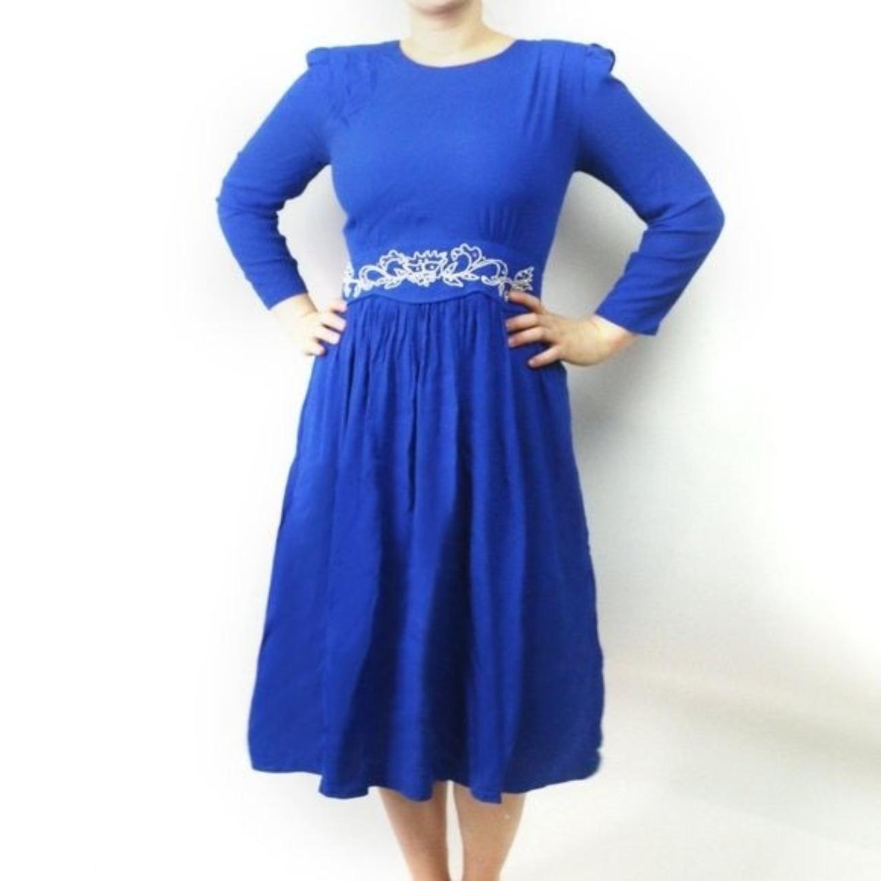 Vintage 80s Karin Stevens petites brand solid blue... - Depop