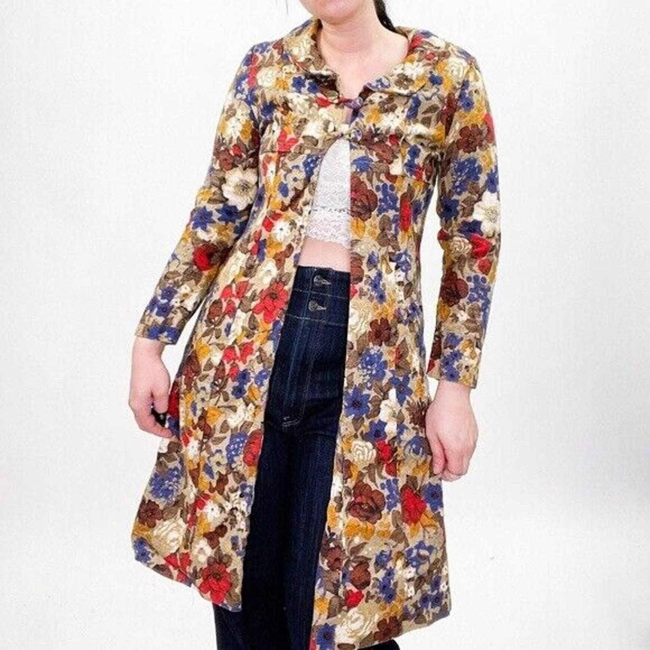 Vintage Colorful Floral Print Jacket Mid-Length Long... - Depop