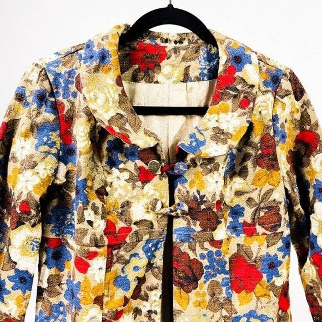 Vintage Colorful Floral Print Jacket Mid-Length Long... - Depop