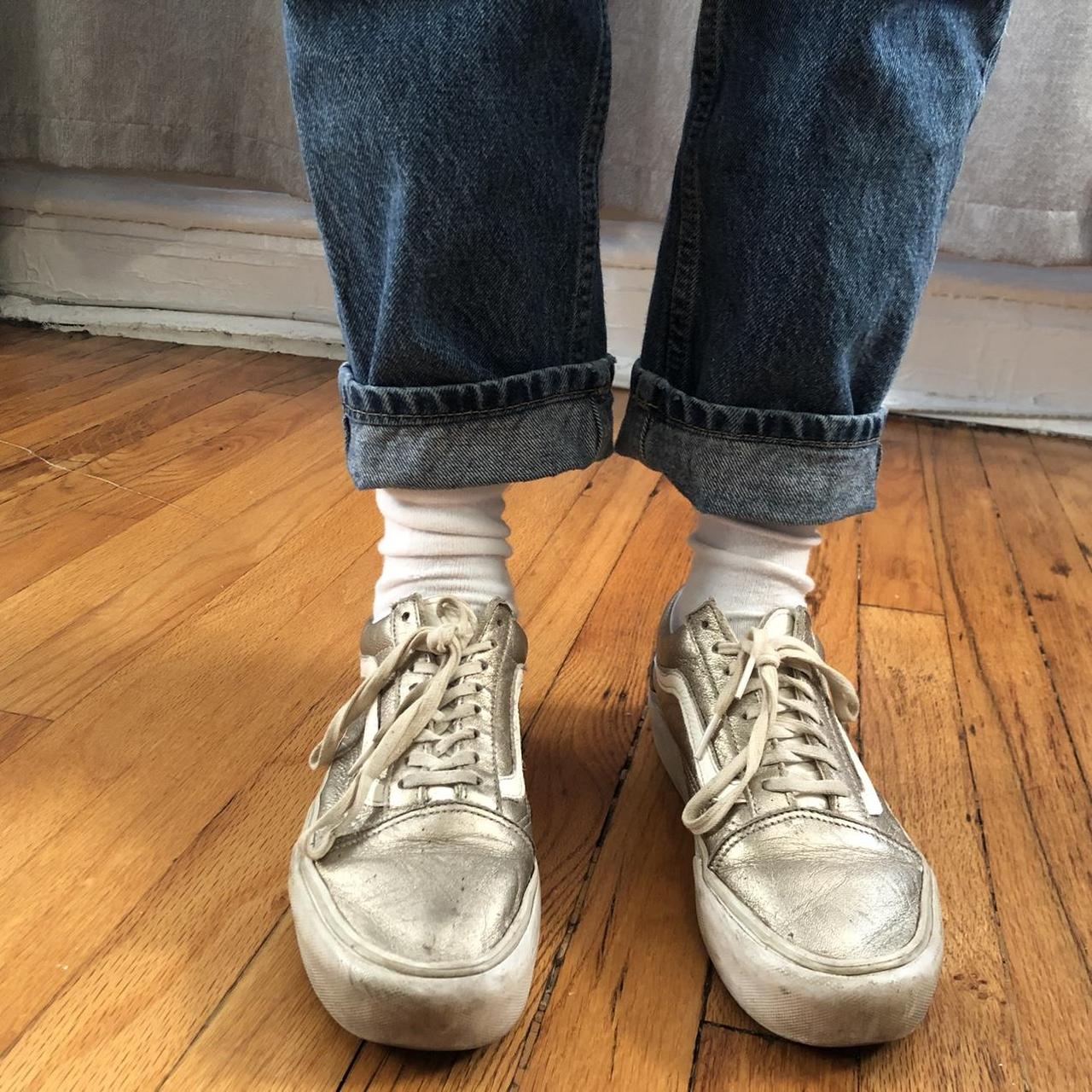 Cool y2k high platform vans with cool gold metallic... - Depop