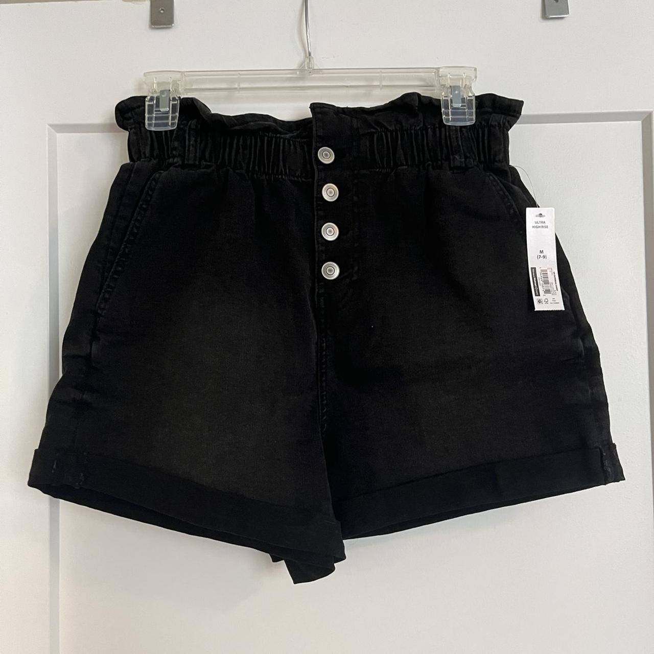 BLACK HIGH RISE PAPER-BAG SHORTS Women’s black... - Depop