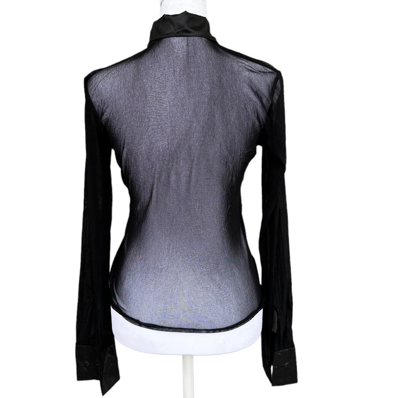 Vintage 90s mesh top long sleeve with floral... - Depop