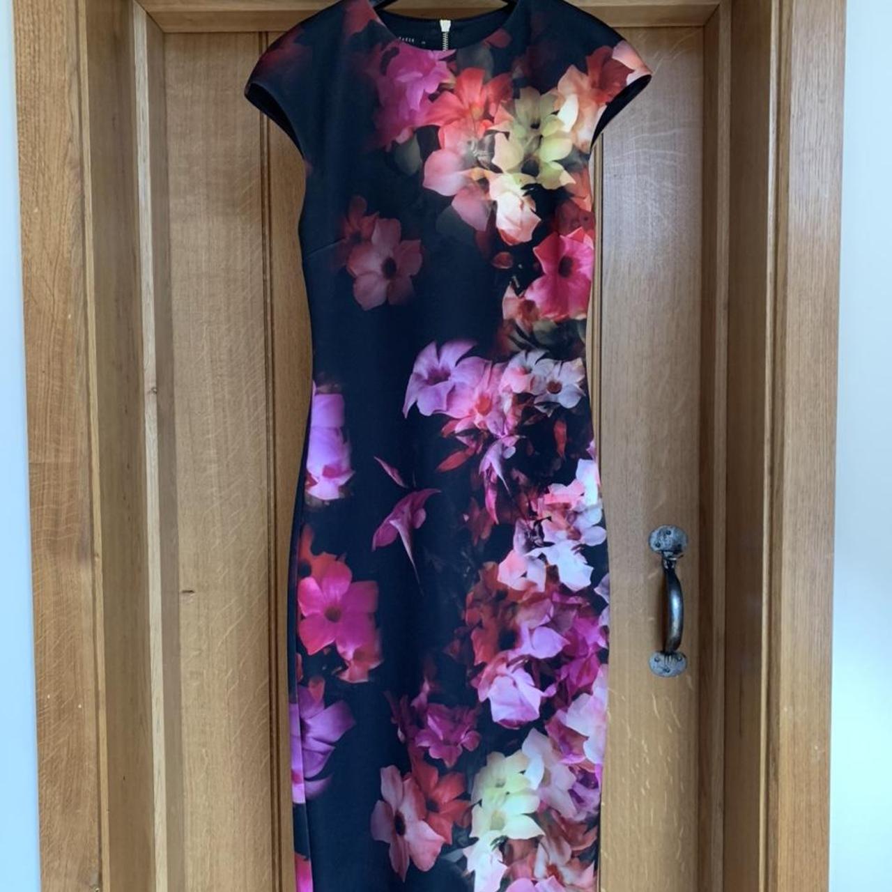 Ted Baker midi dress with cascading floral design-... - Depop