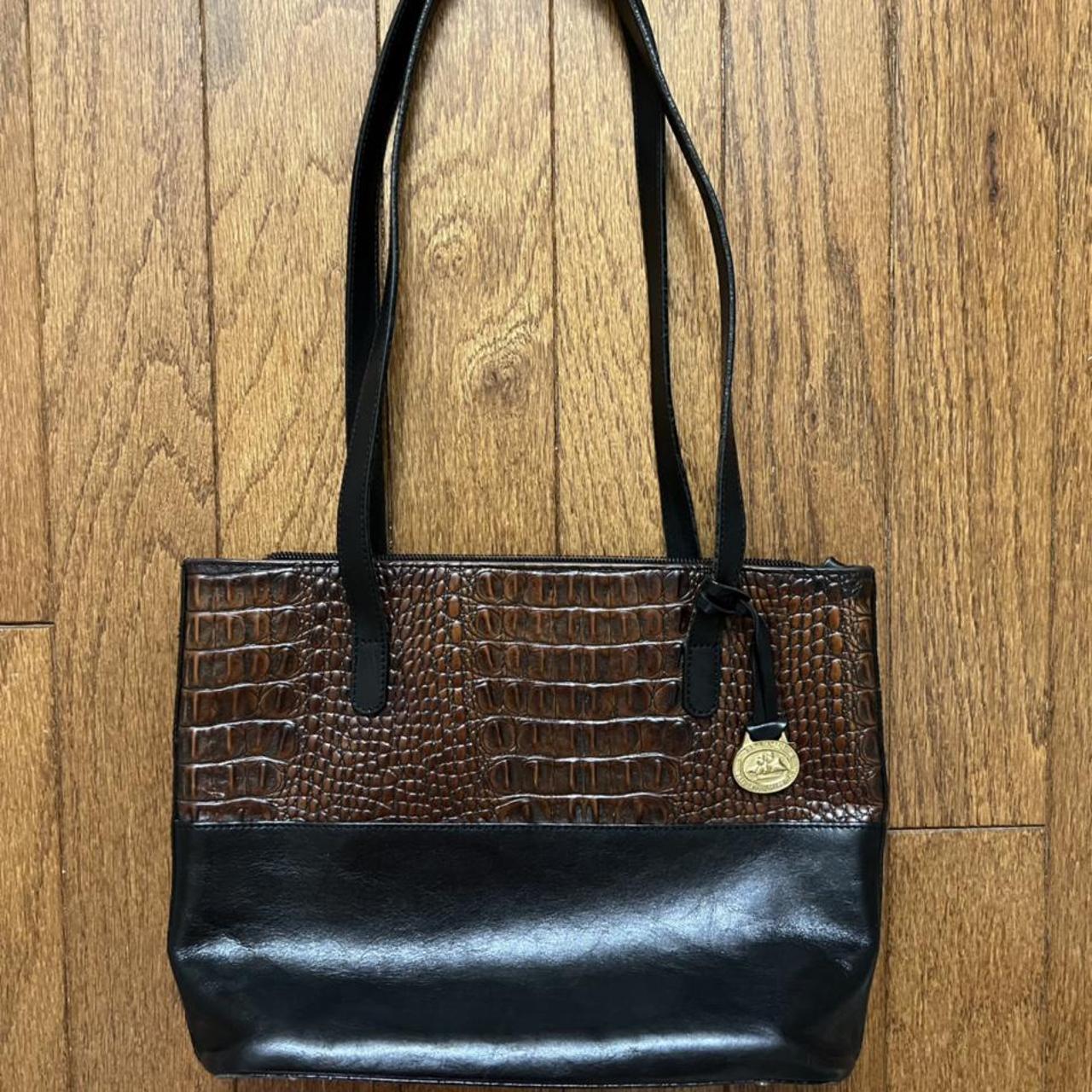 Vintage Brahmin leather bag in black and brown with... - Depop