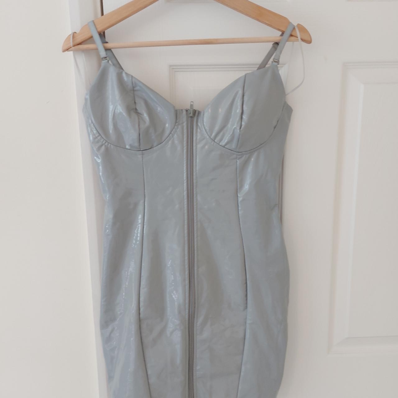 Akira Chicago Grey vinyl PVC latex dress, halter... - Depop