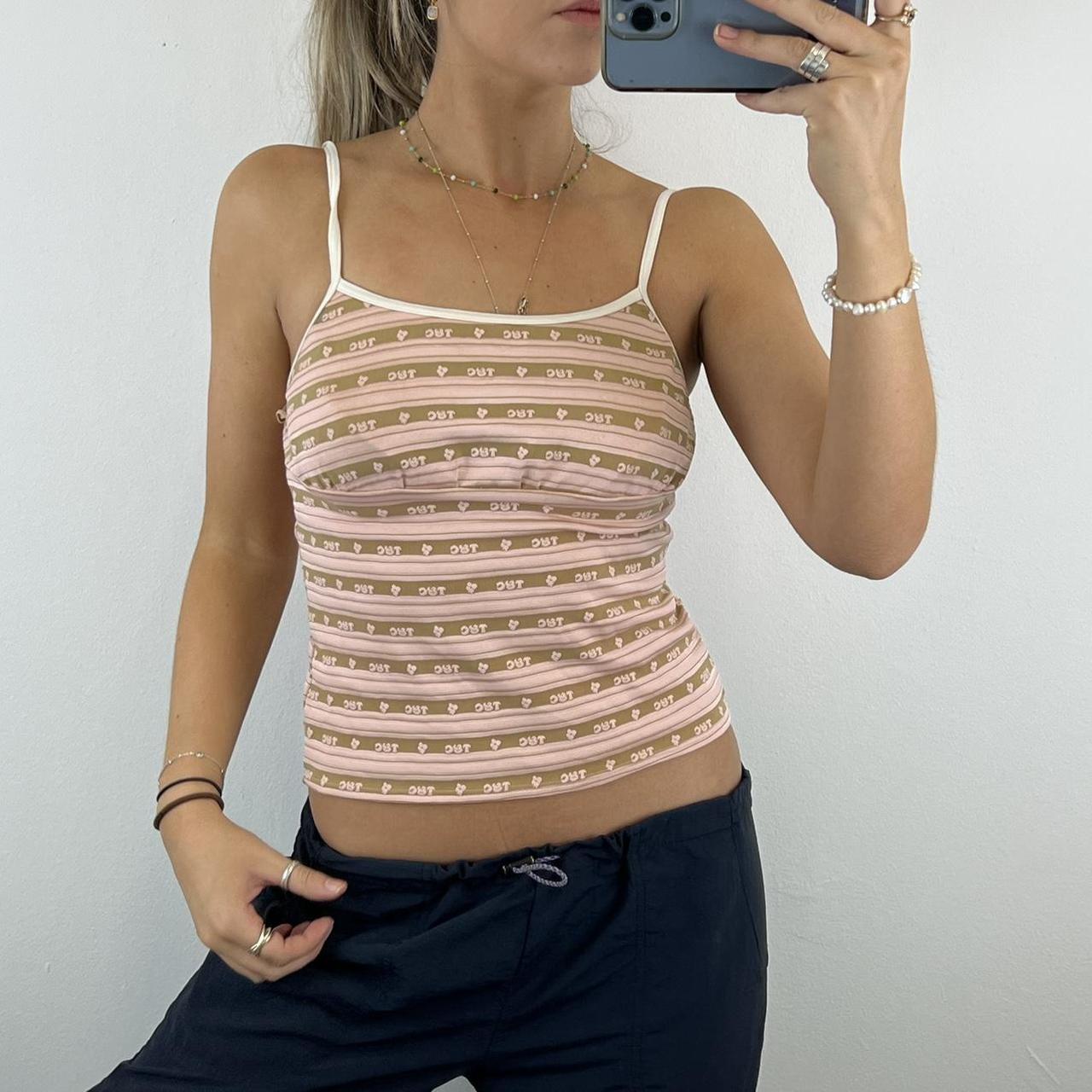 Cute vintage white and brown monogram cami top with... - Depop