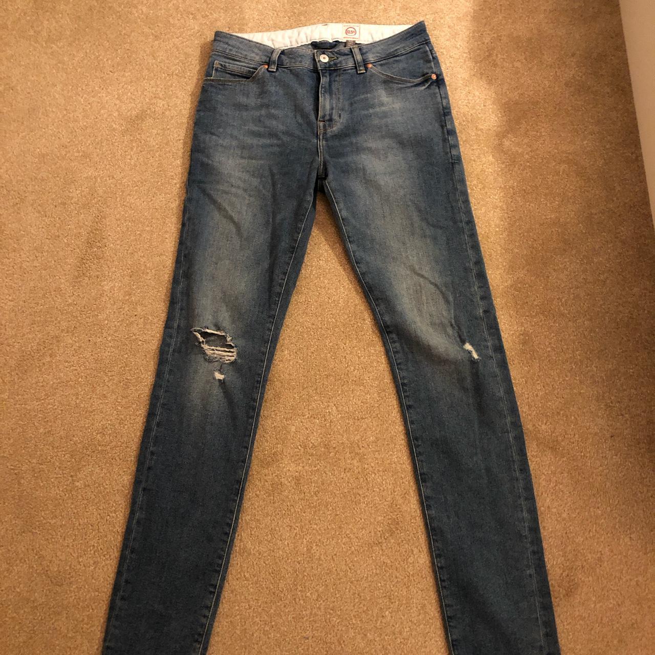 Blue jeans with ripped knee, slim fit #bluejeans.... - Depop