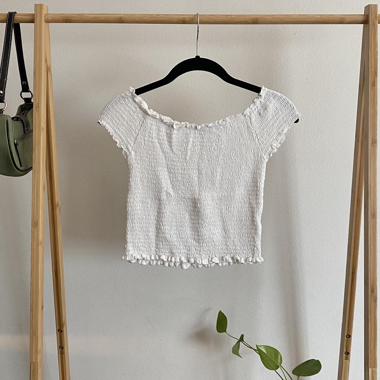 Brandy Melville White Smocked Crop Top With Small Depop