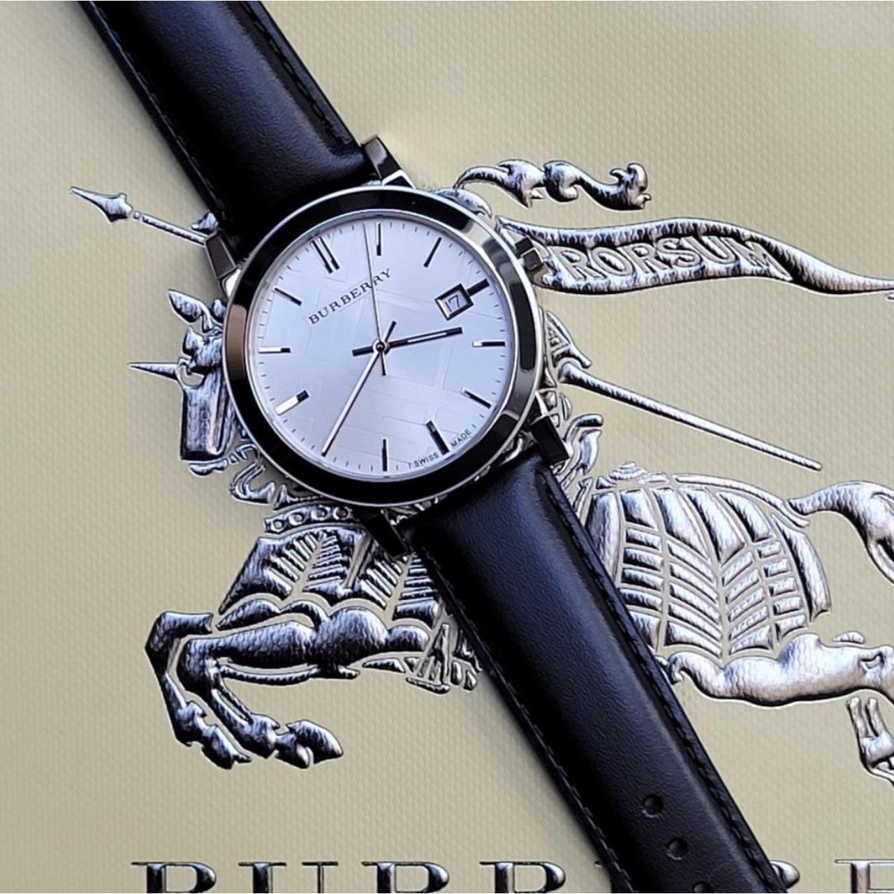 Burberry The City White Dial Black Leather Watch... - Depop