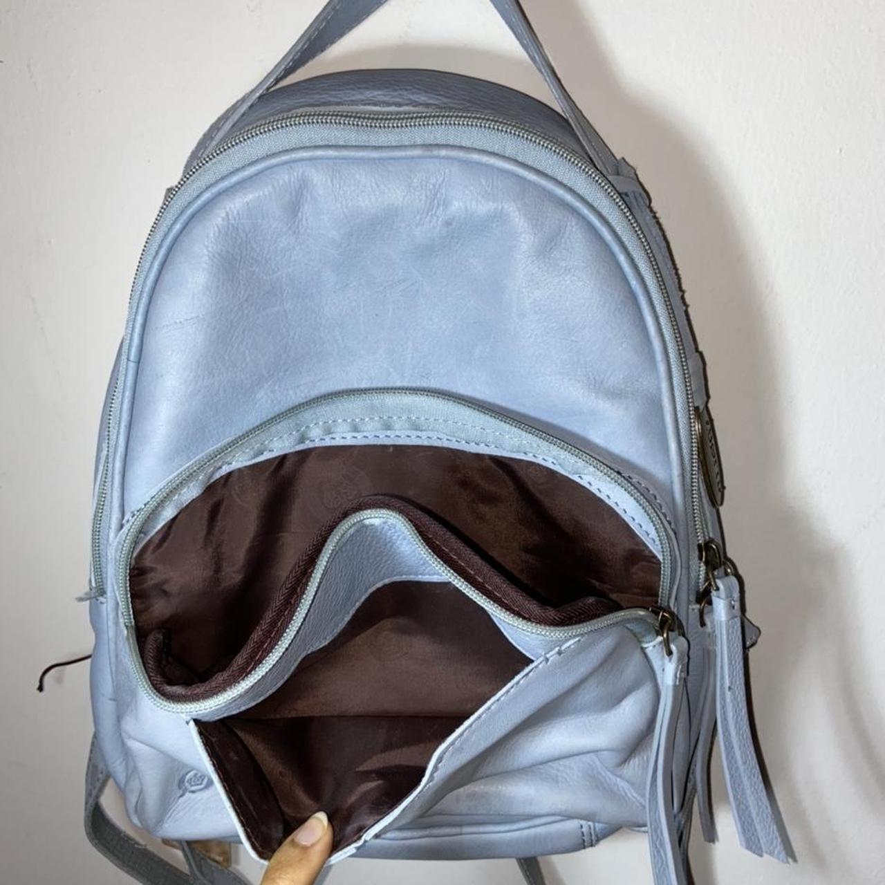 BORN Baby Blue Leather Backpack Made in... - Depop