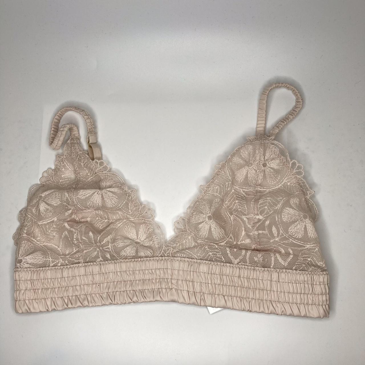 Primark wireless bra. Beige pink lace covered cups.... - Depop