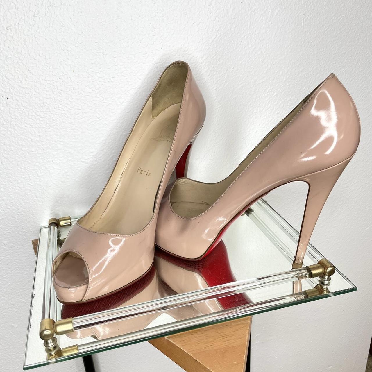 Nude patent leather peep toe Christian Louboutins.... - Depop
