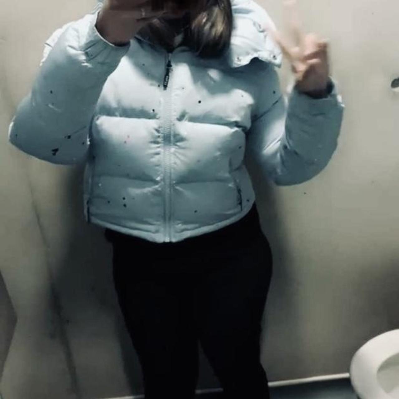 NVLTY Paint Puffer Jacket Women’s - Baby Blue Good... - Depop