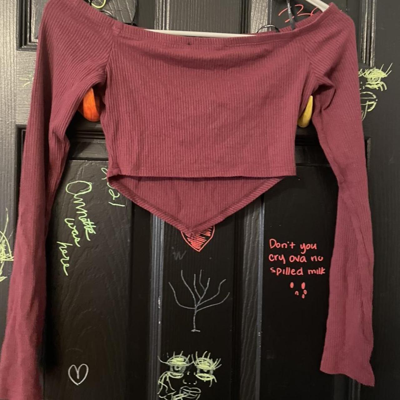 Red v-cut crop top • • vertical ribbed material,... - Depop