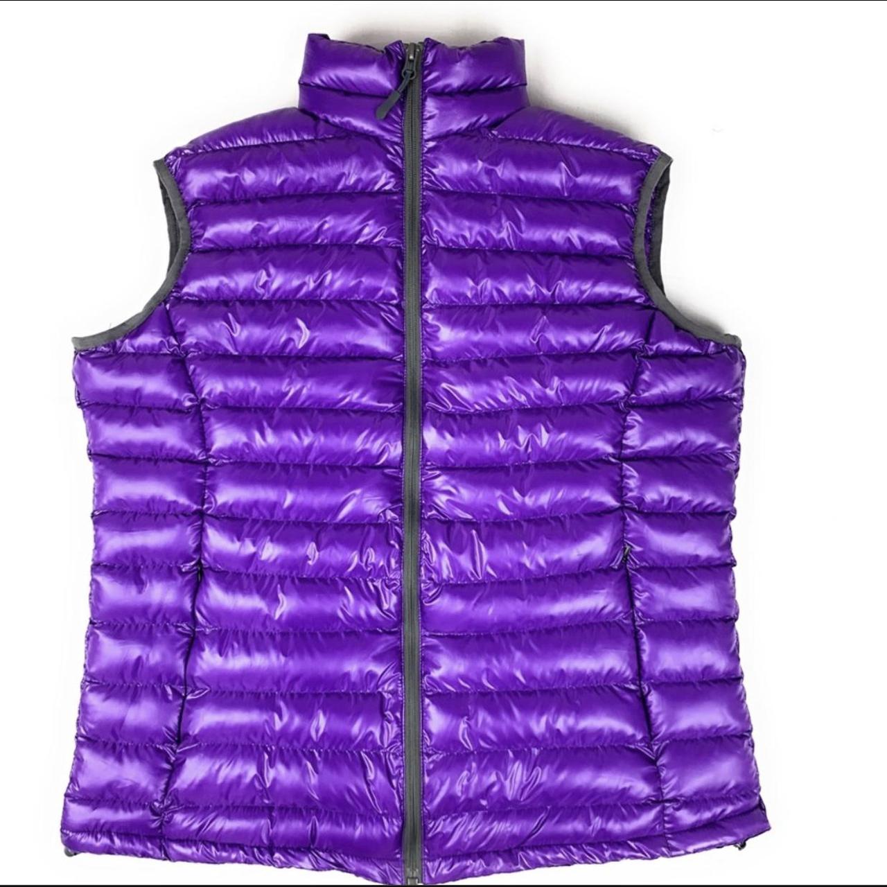 Shiny Purple Puffy Vest Jacket Lightweight and... | Depop