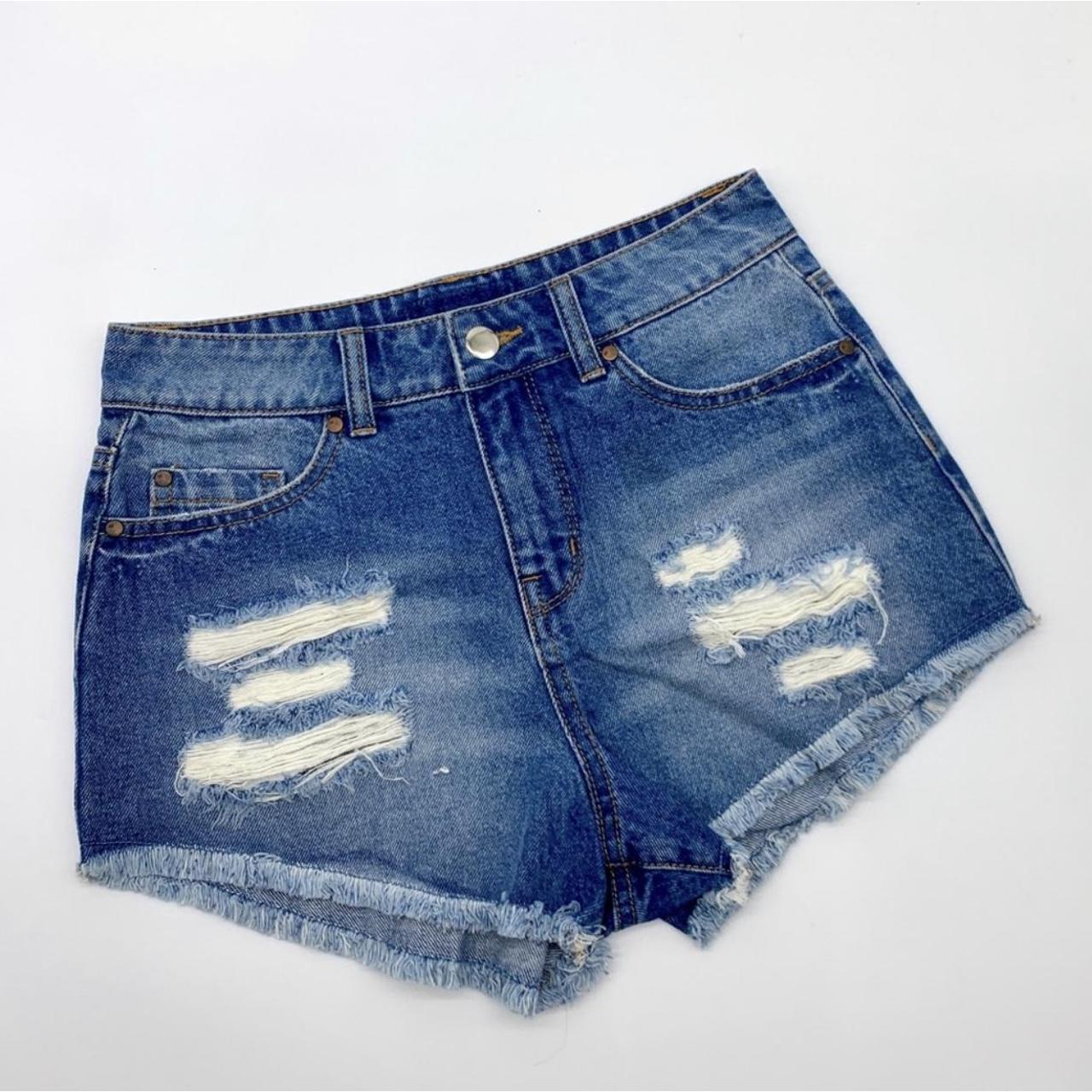 Ripped Jeans Shorts Blue Raw hem ripped denim... - Depop