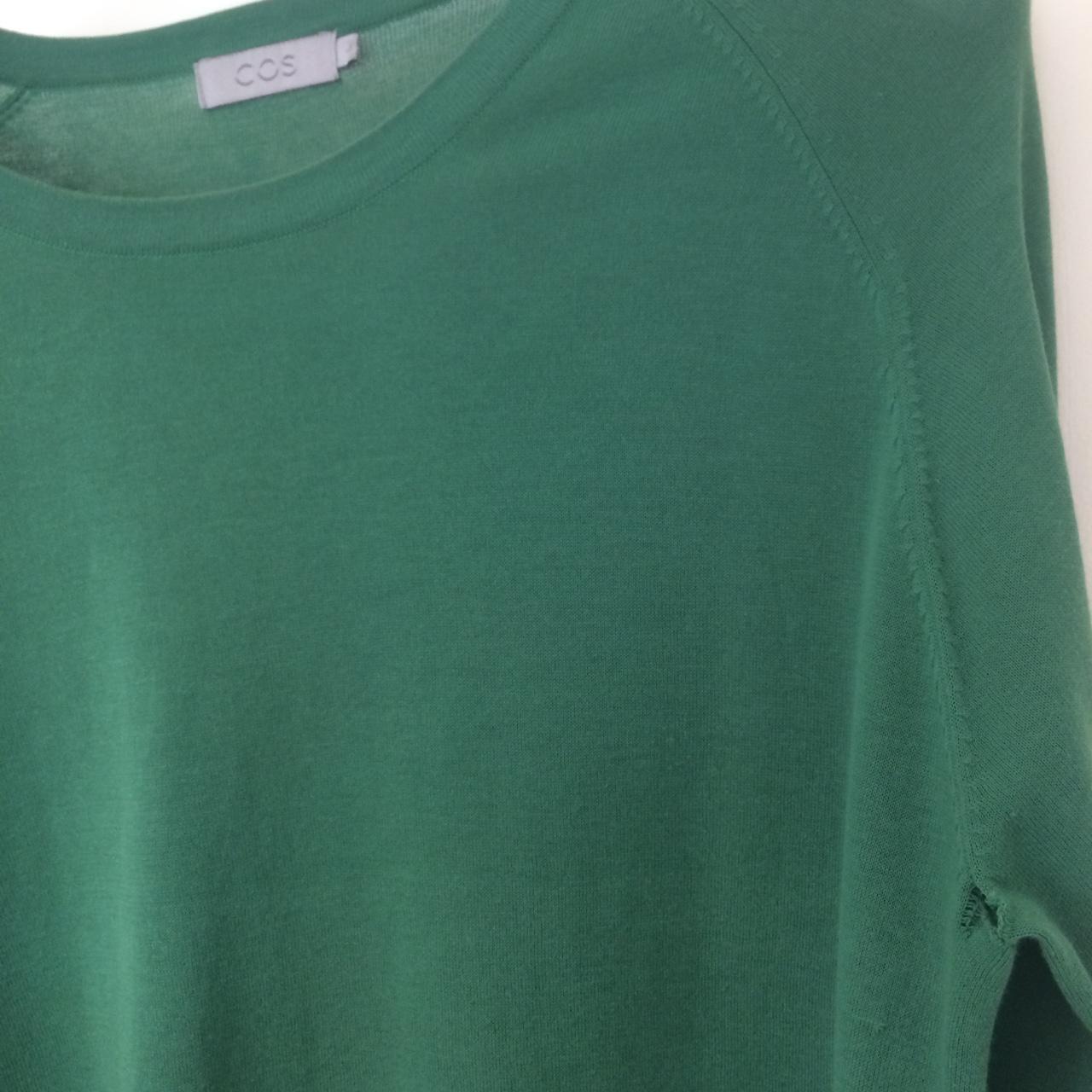 COS Green longline fine knit jumper // Scoop neck //... - Depop