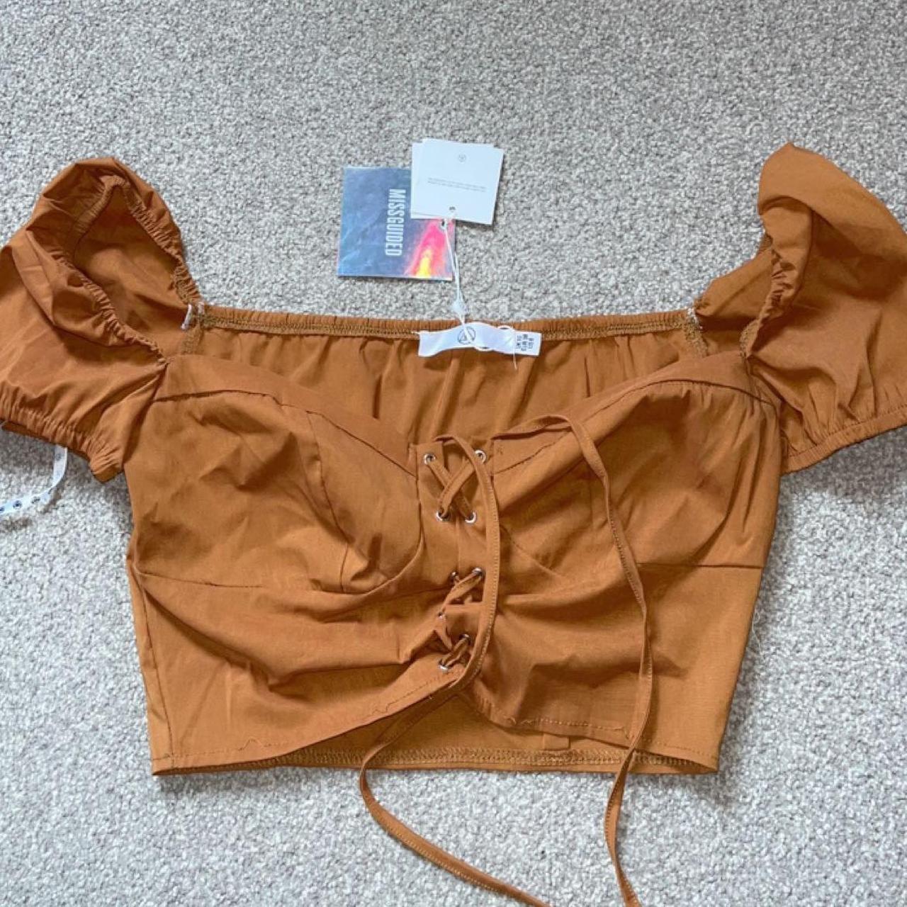 Missguided Women's Tan Crop-top | Depop
